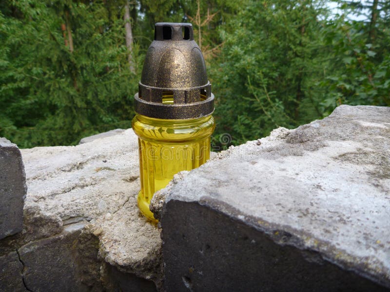 Yellow Memory Candle on a Wall Stock Image - Image of fashion, pattern ...