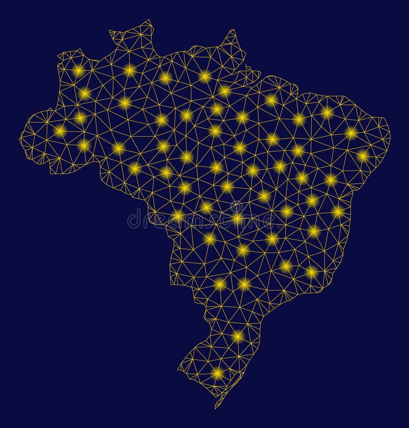 Yellow Mesh Carcass Brazil Map with Flash Spots Stock Vector ...
