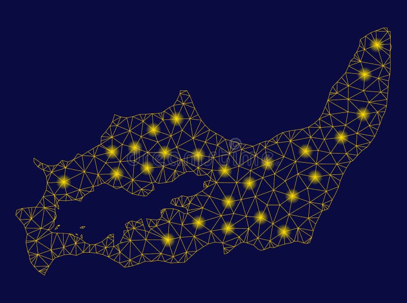 Yellow Mesh Carcass Great Inagua Island Map with Flare Spots Stock ...