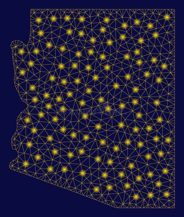 Yellow Mesh 2D Arizona State Map with Flash Spots Stock Vector ...