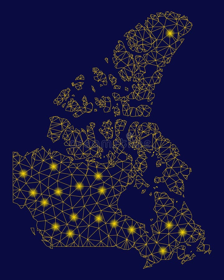 Yellow Mesh 2D Canada V2 Map with Light Spots Stock Vector ...