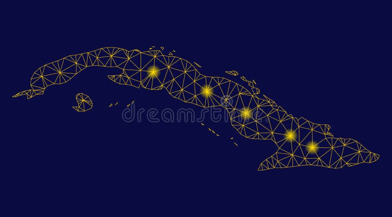Yellow Mesh 2D Cuba Map with Flash Spots Stock Vector - Illustration of ...