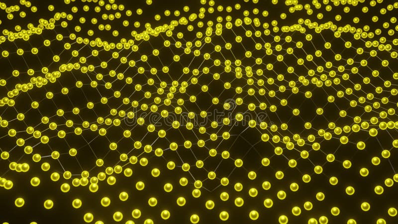 Yellow Mesh with Glowing Nodes Rotating Technology Futuristic Abstract ...