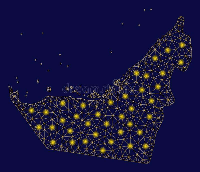 Yellow Mesh Network Arab Emirates Map with Light Spots Stock Vector ...