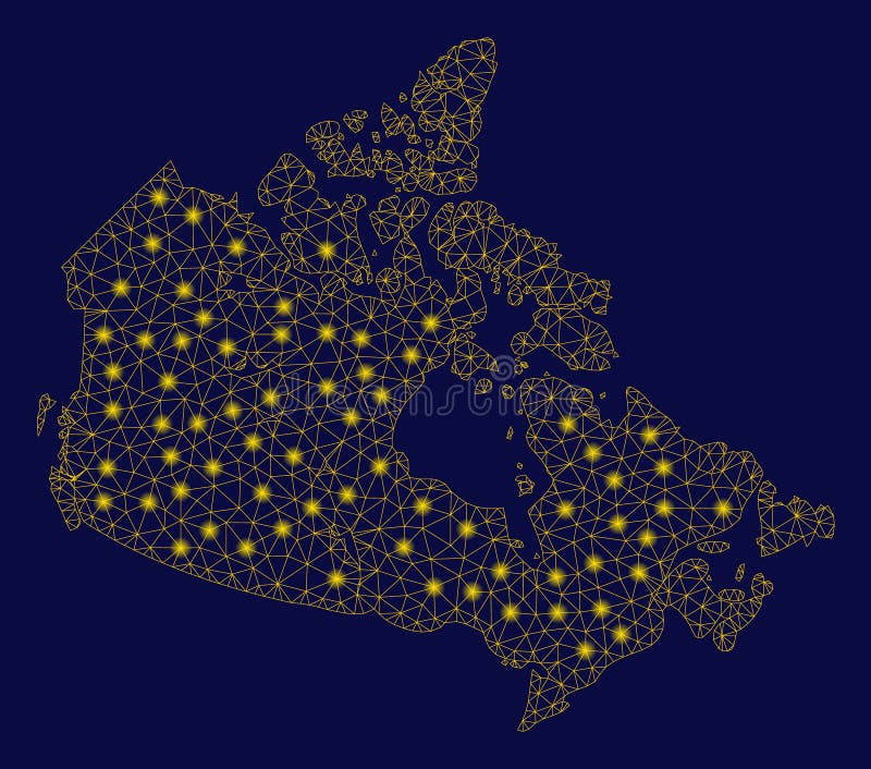 Yellow Mesh Network Canada Map with Flash Spots Stock Vector ...