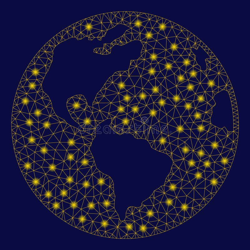 Yellow Mesh Network Earth Globe with Flare Spots Stock Vector ...