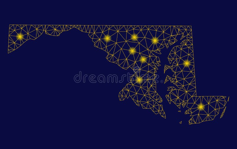 Yellow Mesh Network Maryland State Map with Flash Spots Stock Vector ...