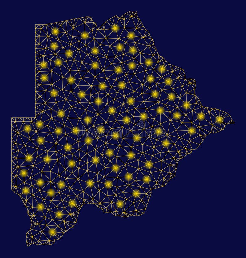 Yellow Mesh Wire Frame Botswana Map with Flash Spots Stock Vector ...