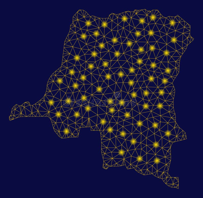 Yellow Mesh Wire Frame Democratic Republic of the Congo Map with Flare ...