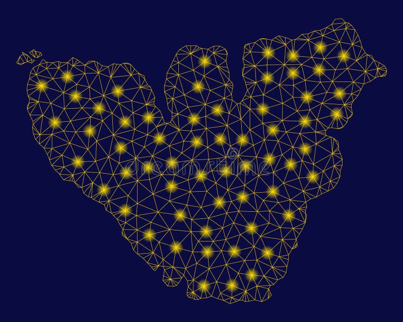Yellow Mesh Wire Frame Moorea Island Map with Light Spots Stock Vector ...
