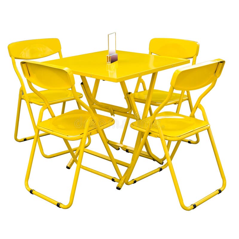 Yellow Metal Cafe Table and Chairs Outdoors on White.with Clipping Part ...