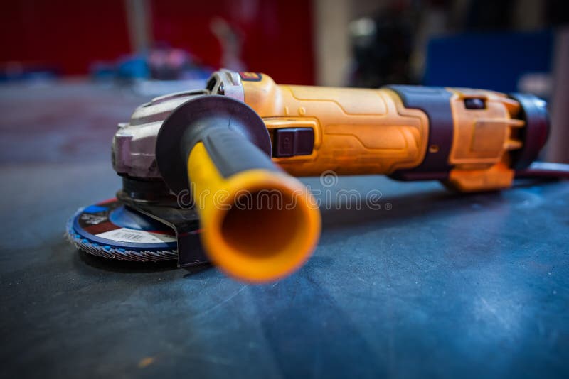 Yellow Metal Grinder on Workbench Stock Image - Image of equipment ...