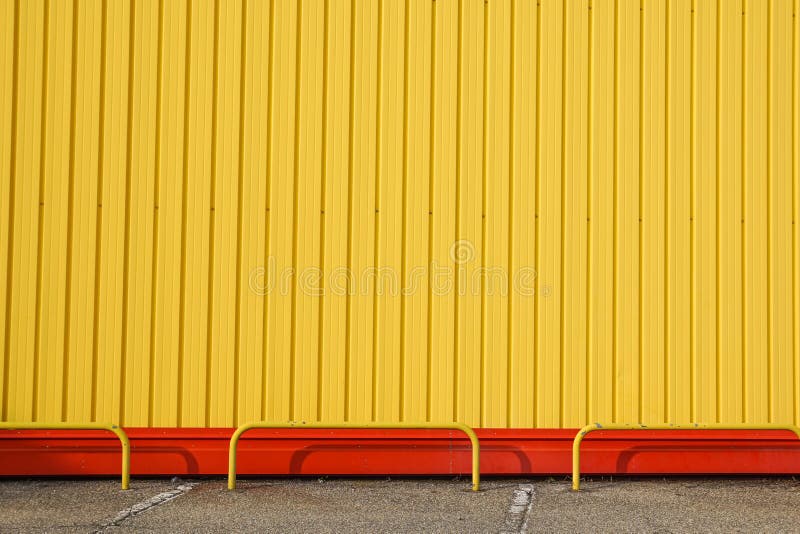 Yellow Metal Panel Construction, Wall of Building with Blue Sky. Stock ...