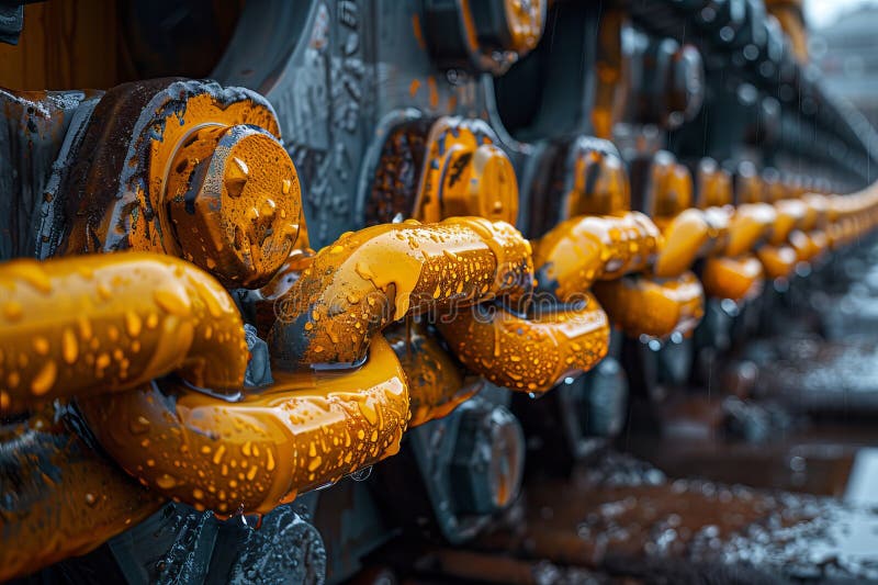 Yellow Metal Winch Lifting Heavy Loads with Chains in Construction Work ...