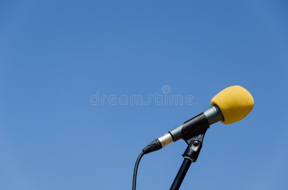 Yellow Microphone Blue Sky Bakcground Stock Photo - Image of party ...