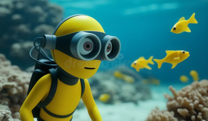 Yellow Minion is Diving in the Sea Stock Photo - Image of reef, beach ...