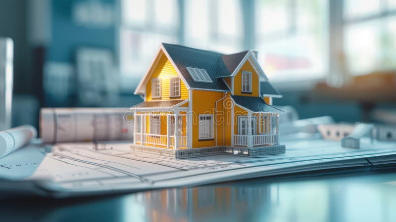 The Yellow Model House on Blueprint.AI Generated Image Stock Image ...