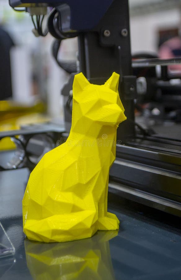 Yellow Model Printed 3D Printer from Melted Plastic Blue Surface ...