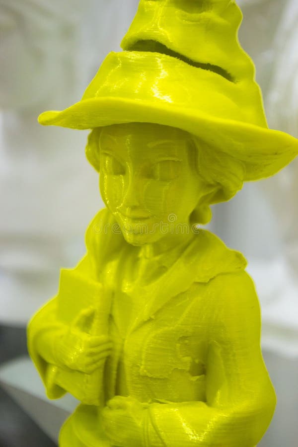 Yellow Model Printed 3D Printer from Melted Plastic Blue Surface ...