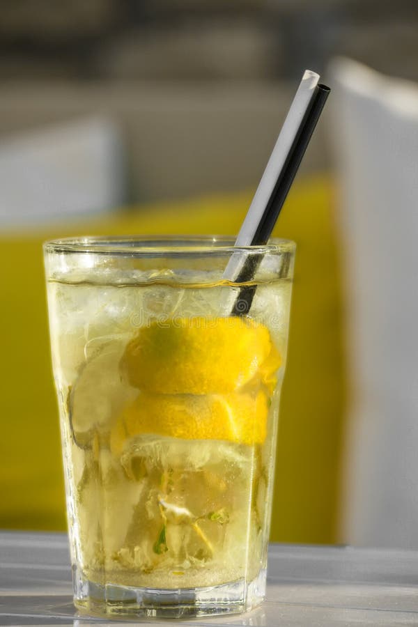 Yellow Mojito Cocktail on Table in Low Glass Stock Photo - Image of ...