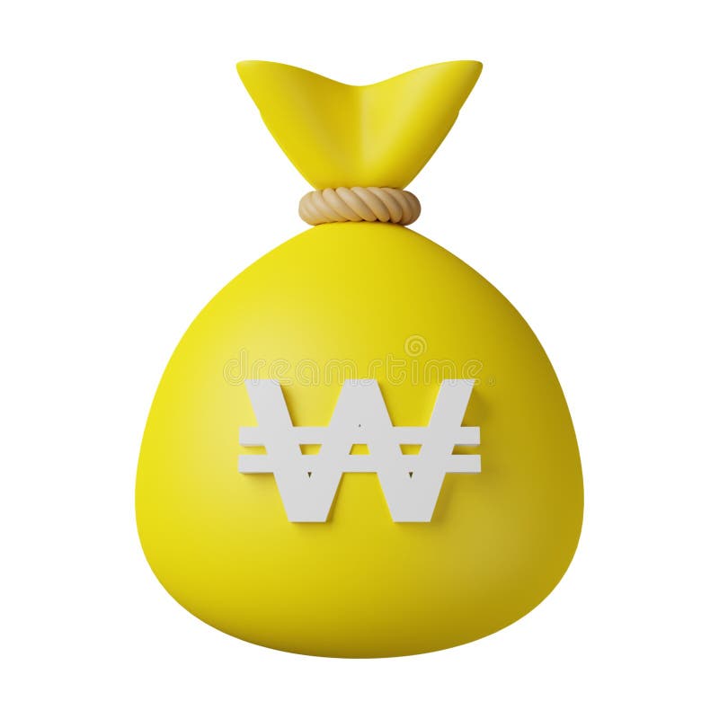 Yellow Money Bag Won 3D Illustration Stock Illustration - Illustration ...