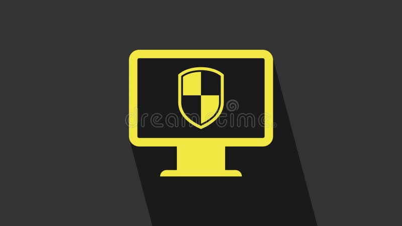 Yellow Monitor and Shield Icon Isolated on Grey Background. Computer ...