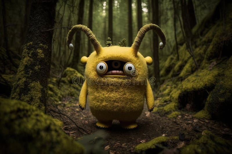 A Yellow Monster Standing in a Forest with a Creepy Look on Its Face ...