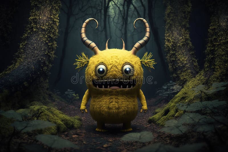 A Yellow Monster Standing in a Forest with a Creepy Look on Its Face ...