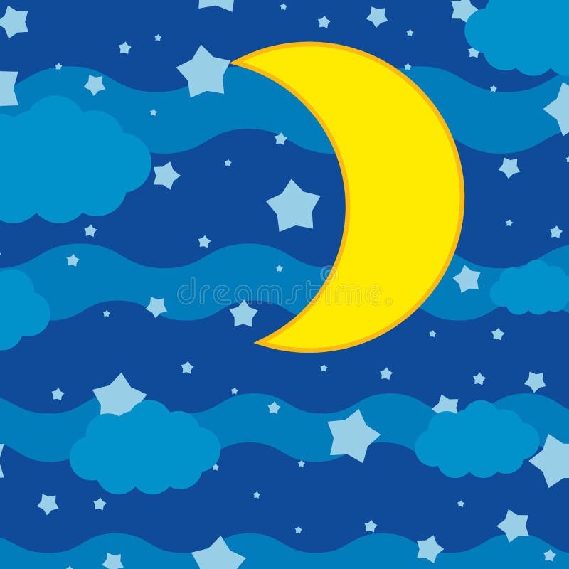 Yellow Month Against a Blue Sky with Clouds and Stars Stock Vector ...