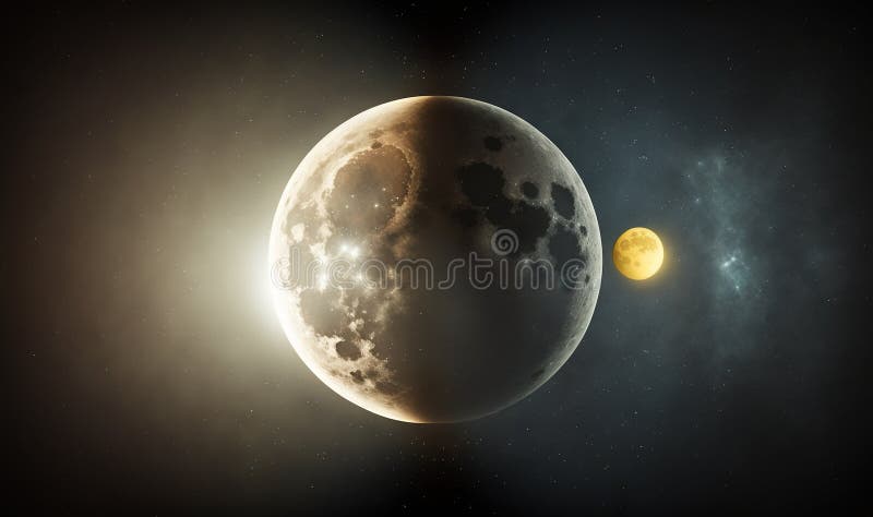 A Yellow Moon and a Black and White Image of the Moon Stock ...