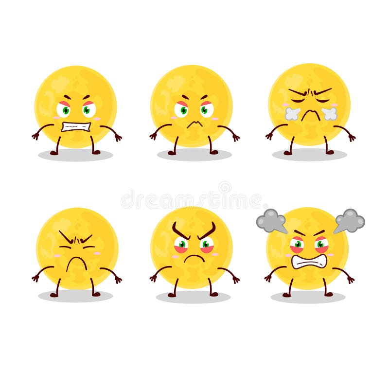Yellow Moon Cartoon Character with Various Angry Expressions Stock ...