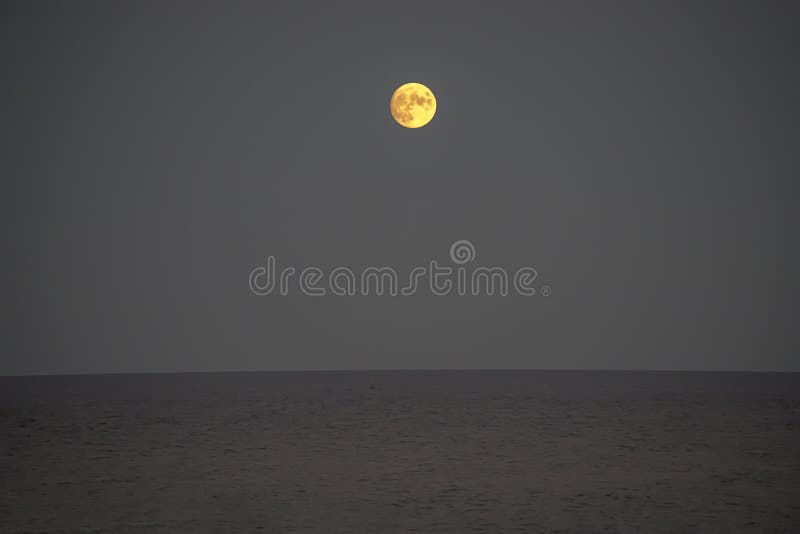 Yellow Moon Over the Ocean at Night Stock Photo - Image of summer ...