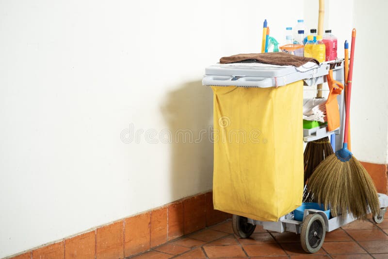 Yellow Mop Bucket and Set of Cleaning Equipment Stock Photo - Image of ...