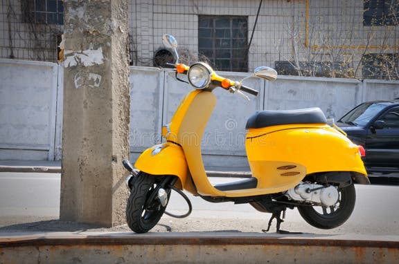 Yellow moped stock image. Image of mode, funky, bright - 19963307