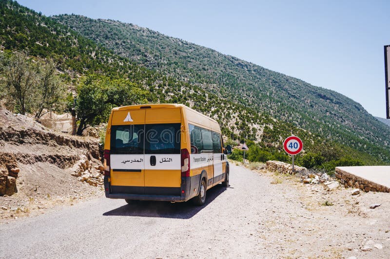 Yellow Moroccan School Bus on Mountain Road Morocco June 02,2025 Stock ...