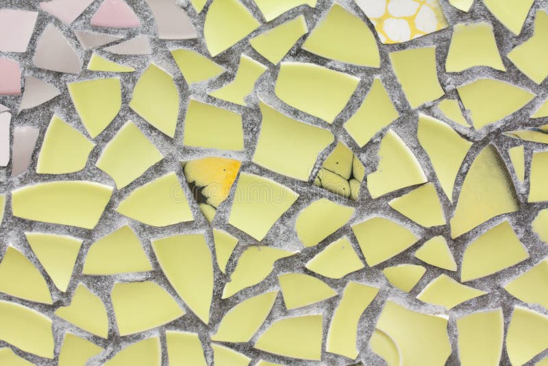 The Yellow Mosaics Wall from the Broken Pieces of Ceramicporcelain ...
