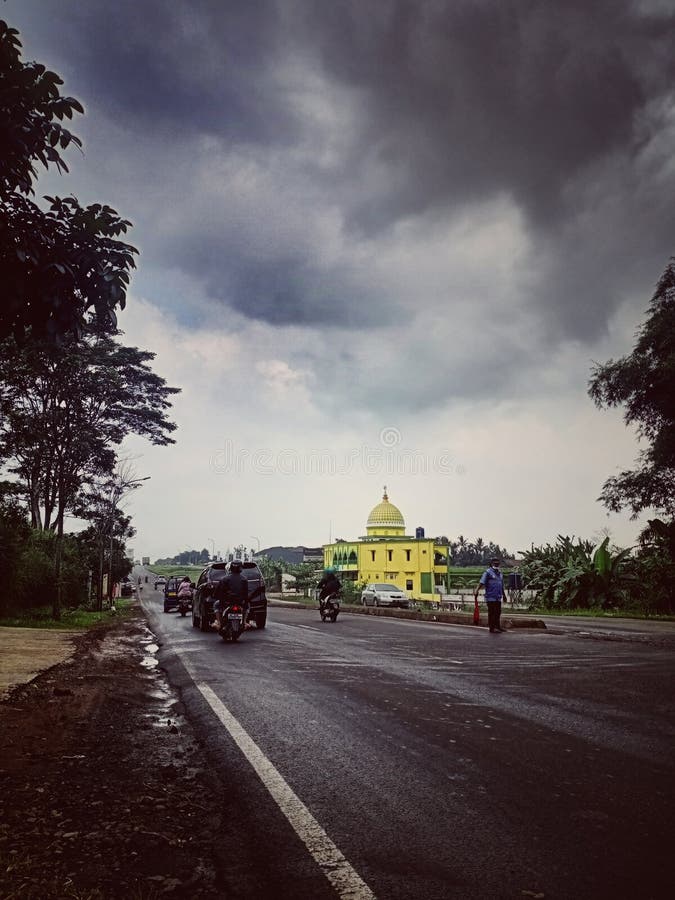 Yellow Mosque on the Side of the Road Editorial Image - Image of street ...