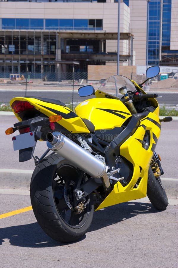 Yellow Motorcycle Parked by the Construction Stock Image - Image of ...