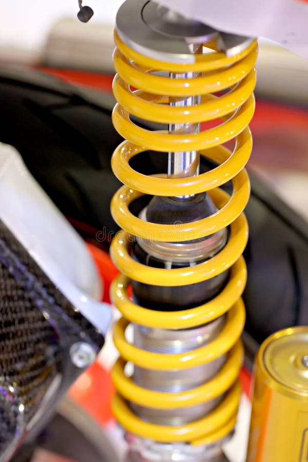 Yellow Motorcycle Shock Absorbers. Stock Photo - Image of curve ...