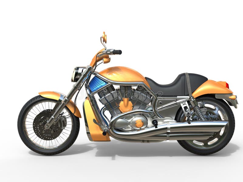 Yellow Motorcycle - Side View Stock Illustration - Illustration of ...