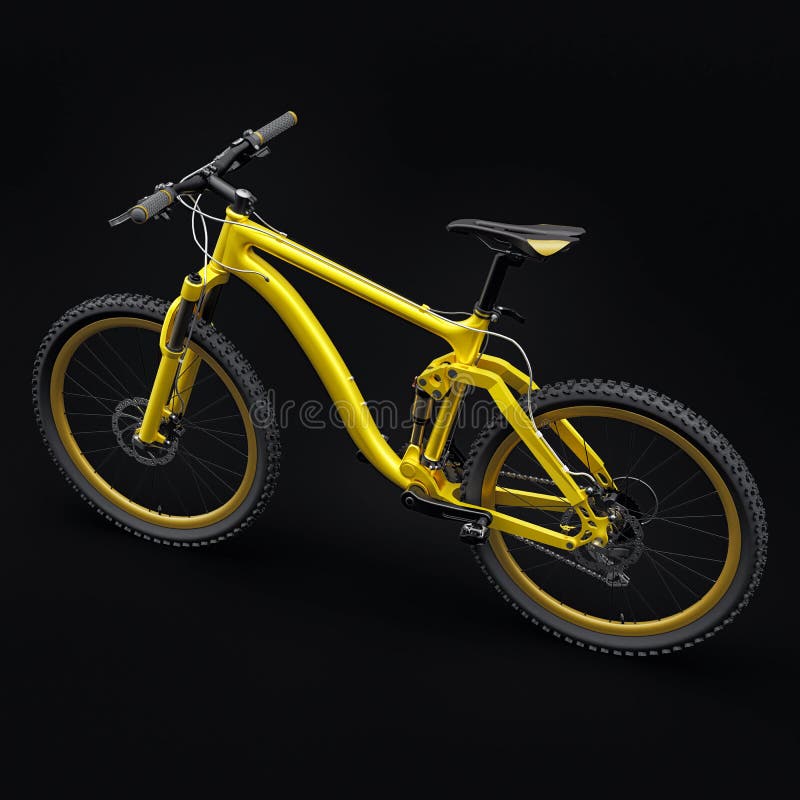Yellow Mountain Bike on an Isolated Black Background. 3d Rendering ...