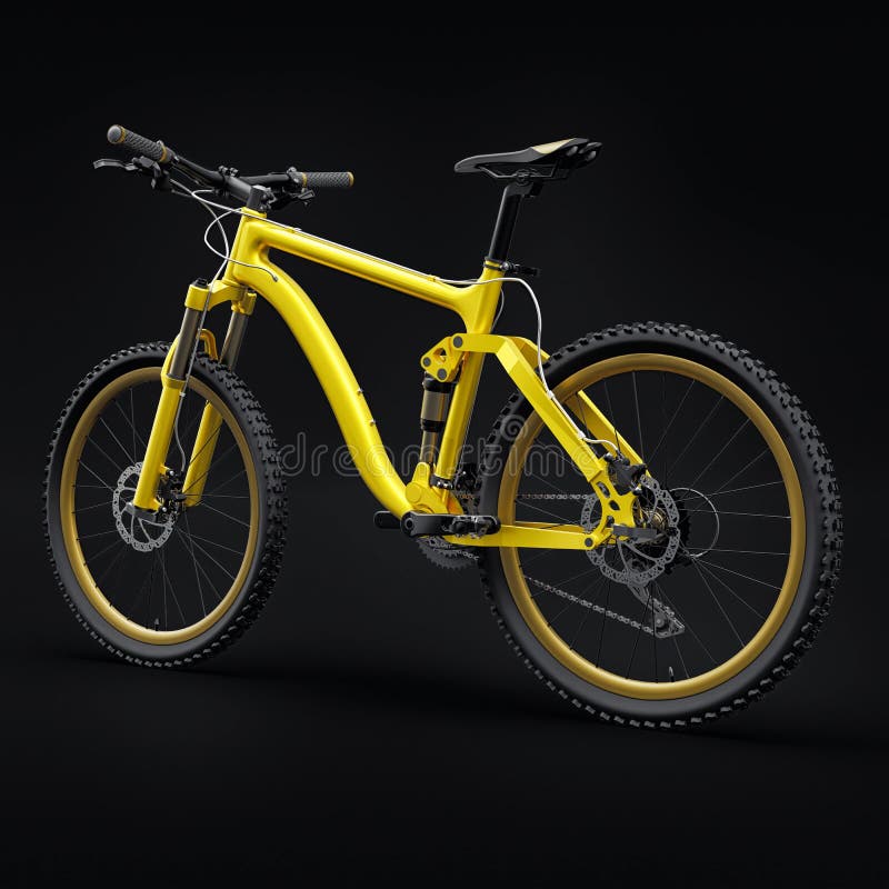 Yellow Mountain Bike on an Isolated Black Background. 3d Rendering ...