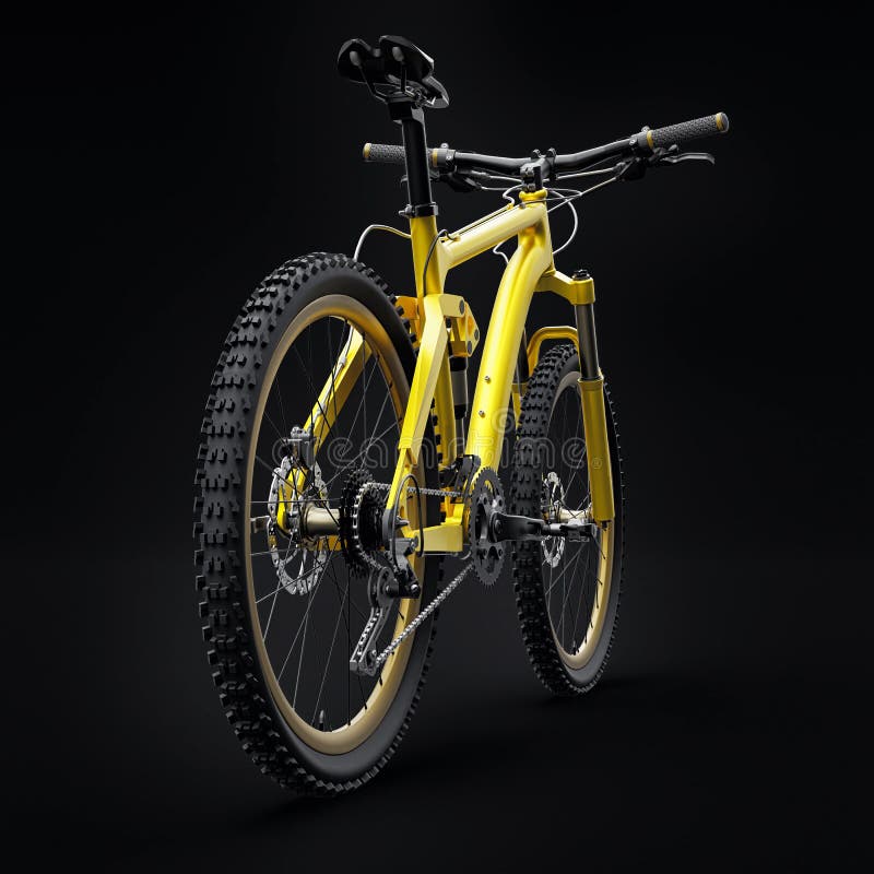 Yellow Mountain Bike on an Isolated Black Background. 3d Rendering ...