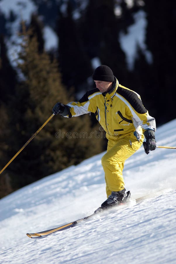 Yellow mountain skier stock photo. Image of life, alpine - 1690674