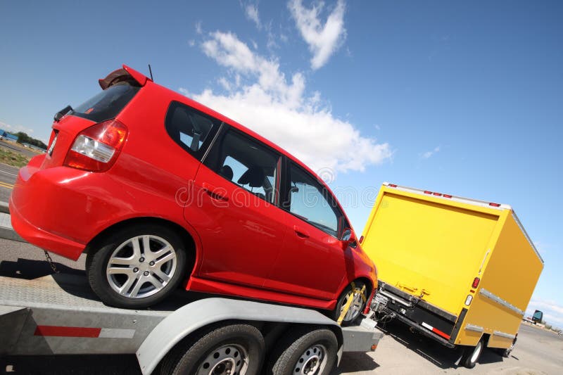 Yellow Moving Truck Pulling a Trailer Stock Image - Image of color ...