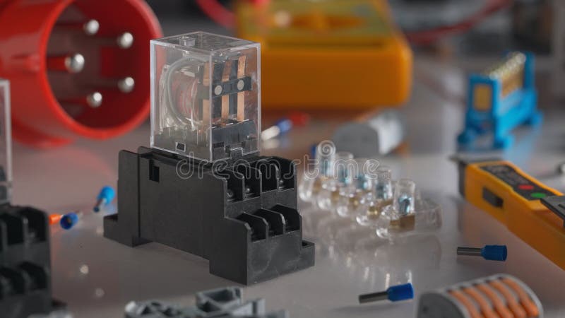 Yellow Multimeter, Blue Ferrule Bushing and Relay with Electromagnetic ...