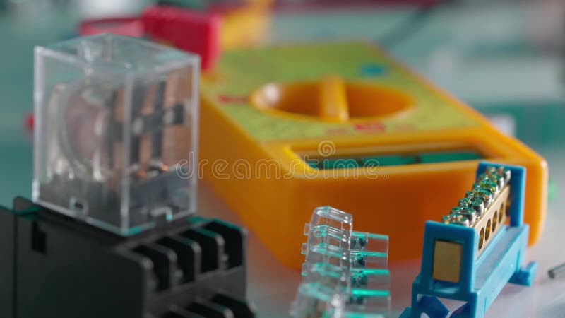 Yellow Multimeter and Relay with Electromagnetic Coils of Direct and ...