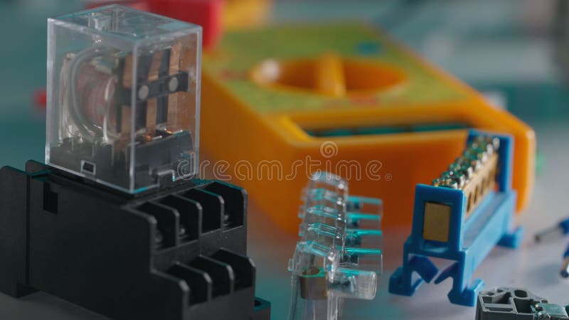 Yellow Multimeter and Relay with Electromagnetic Coils of Direct and ...