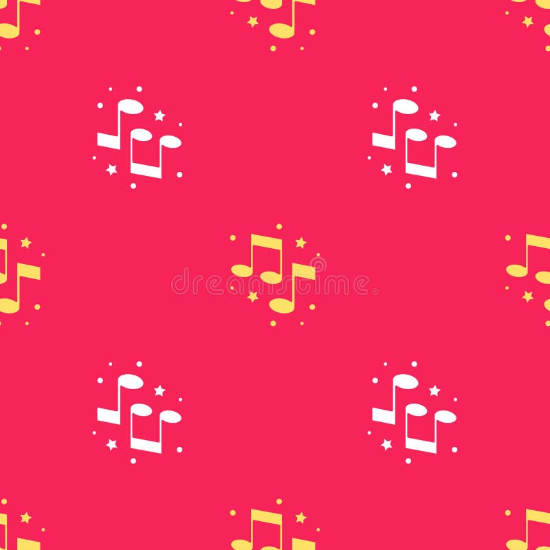 Yellow Music Note, Tone Icon Isolated Seamless Pattern on Red ...