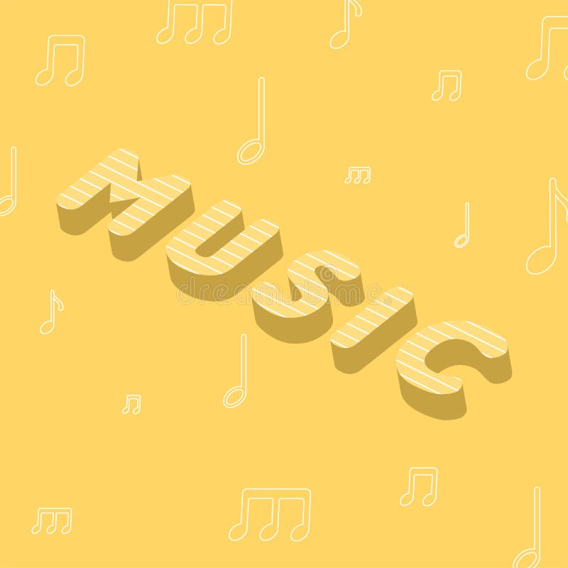 Yellow Music Template with 3d Text and Musical Notes Vector Stock ...